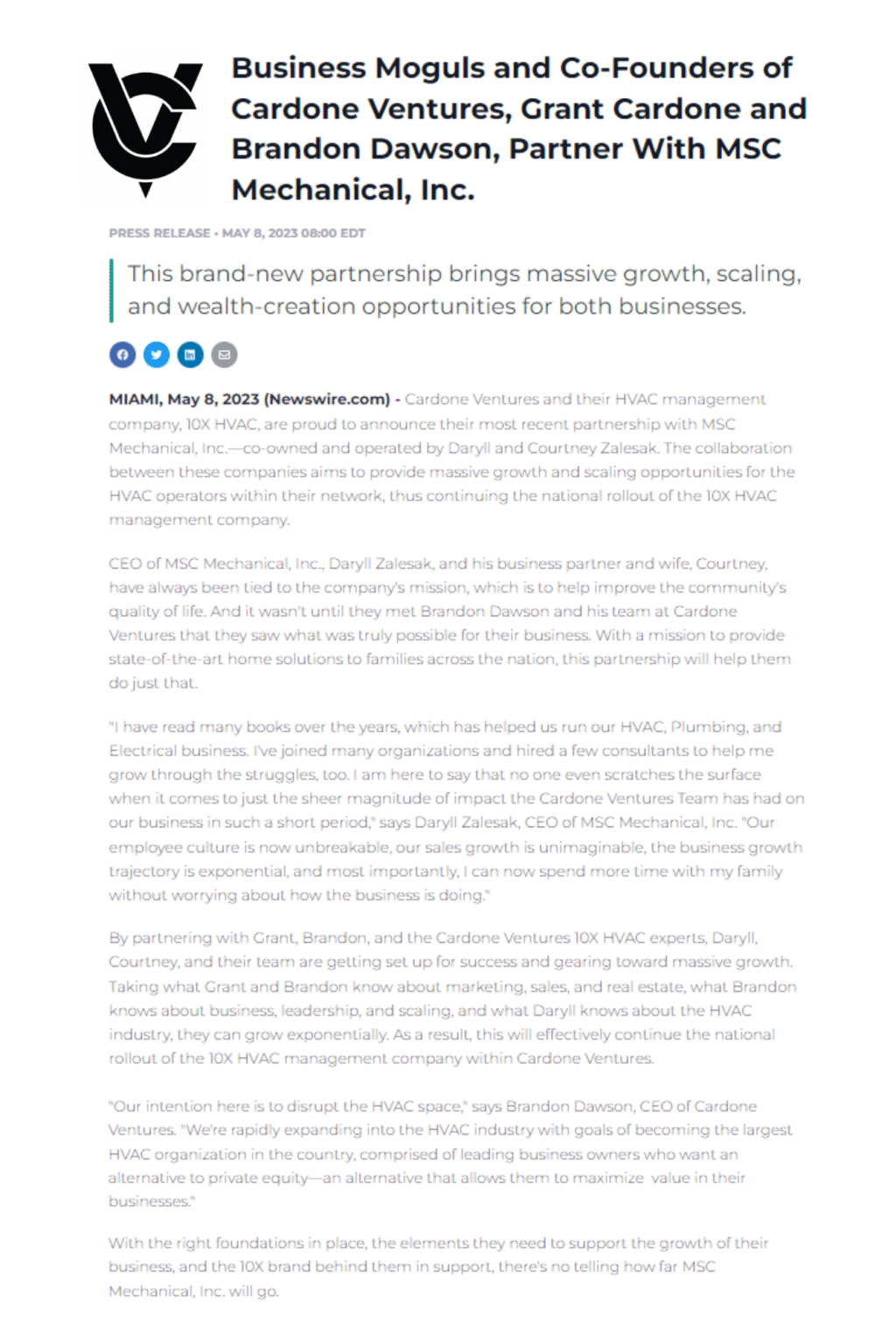 ANNOUNCEMENT: MSC Mechanical and Cardone Ventures Partner | Malek ...